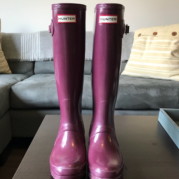 Hunter | Shoes | Burgundy Tall Gloss Hunter Boots | Poshmark